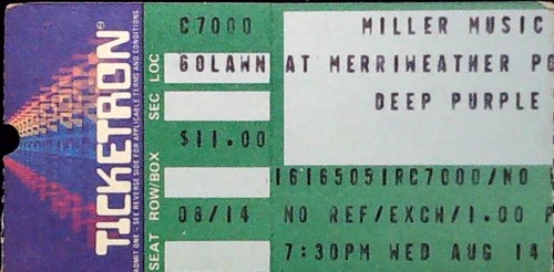 Deep Purple Merriweather Post Pavilion Concert Ticket Stub Lawn Seat 8 ...