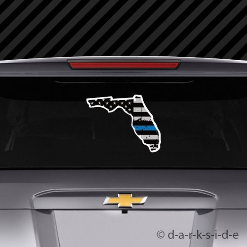 Large Distressed Thin Blue Line Florida State Shaped Subdued US Flag ...