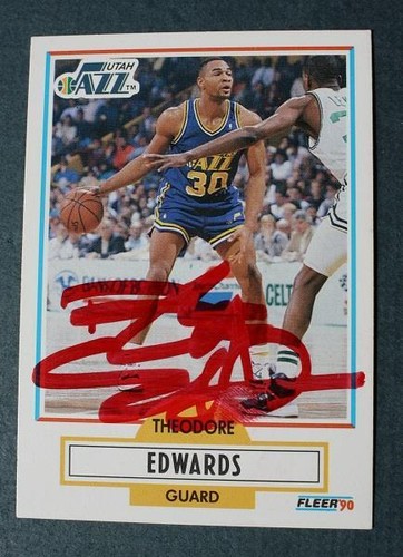 Utah Jazz Guard Theodore Edwards Autographed 1990 Fleer Rookie ...
