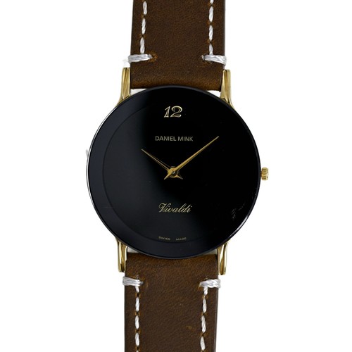 Daniel Mink Vivaldi Swiss Made Gold Plated Black Dial Brown Leather ...