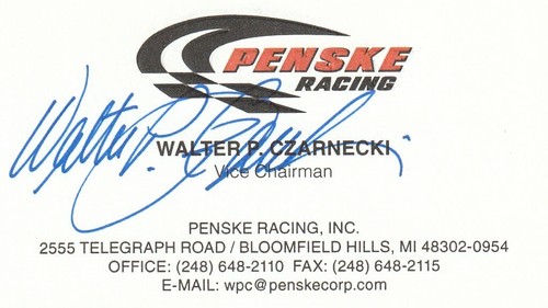PENSKE RACING VICE CHAIRMAN WALTER CZARNECKI SIGNED BUSINESS CARD RARE ...