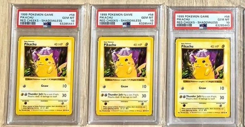 3 RED CHEEKS Pikachu Set Pokemon 1999 Base Set Shadowless English 58/ ...