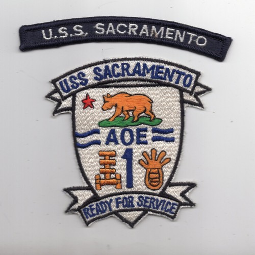 2pc USS SACRAMENTO AOE 1 NAVY PATCH & ROCKER PATCH NAVAL support ship ...