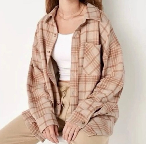PINK Victoria’s Secret Plaid Button Down Soft Fleece Flannel Shacket ...