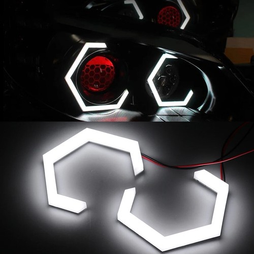 LED Hex Halo Angel Eyes Halo Rings Headlight Projector Lens White DRL ...