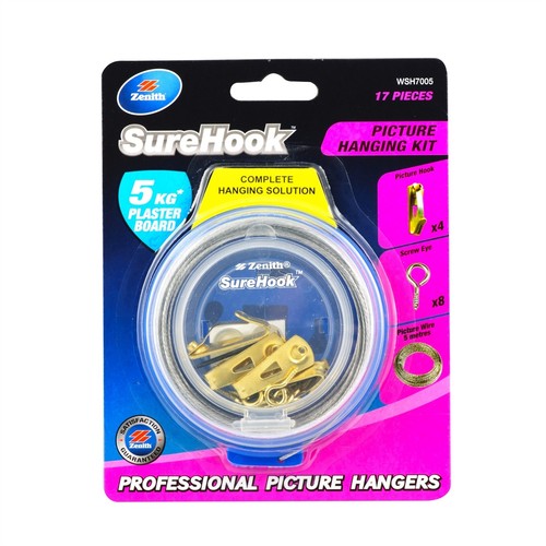 Zenith 5kg Brass Plated SureHook 17 Piece Picture Hanging Kit | eBay ...
