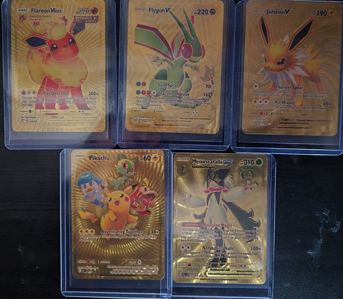 5 pokemon Gold Cards Jolteon, Pikachu, Meowscarada, Flareon, and Flygon ...