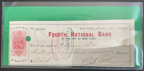 New York, New York Fourth National Bank Check 1866 $6,500 | eBay