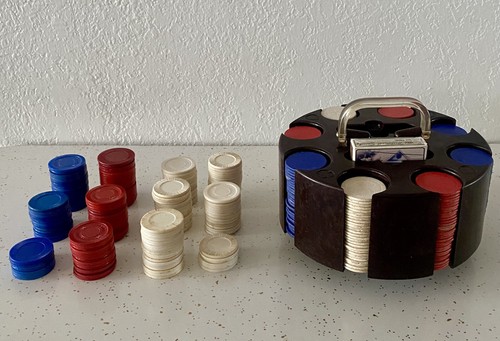 Vtg Poker Chip Set Spinning Carousel Caddy Extra Chips NOS Deck of ...