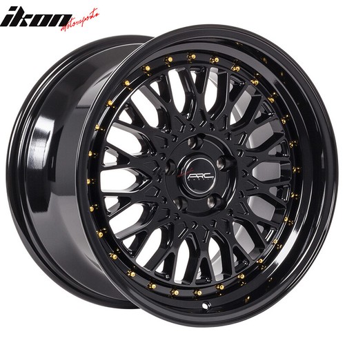 ARC AR01 18x9.5 5x114.3 ET22 73.1 Gloss Black w/ Gold Rivets (Set of 4 ...