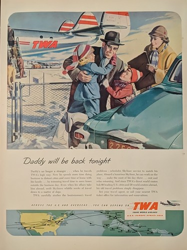 1951 vintage TWA print ad. Post World War II, beautiful colors | eBay
