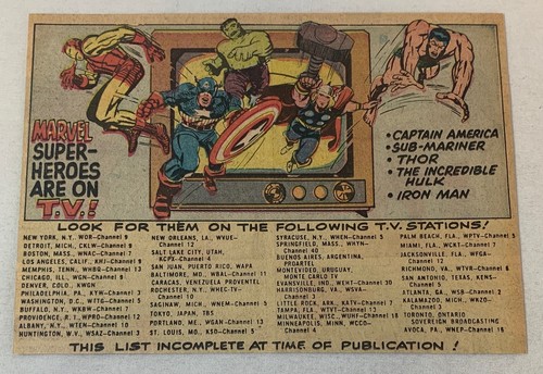 1966 comic 1/2 page ad~MARVEL TV HEROES Captain America,Hulk,Thor,Iron ...