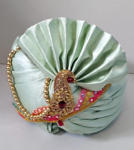Light Green Readymade Embellished Silk Safa Turban Pheta Pagadi Wedding ...