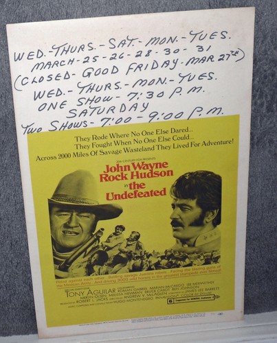 THE UNDEFEATED original 1969 ROLLED movie poster JOHN WAYNE/ROCK HUDSON ...