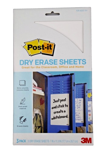 Post-It Dry Erase Sheets 7" x 11.3" Peel & Stick Locker, Office | eBay