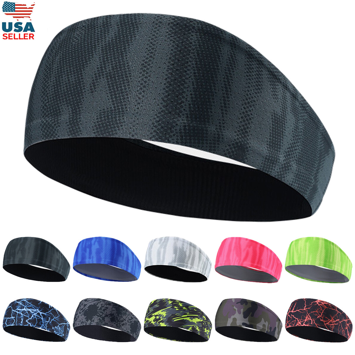 Men Women Fitness Workout Sweatbands Moisture Wicking Stretchy Sports ...