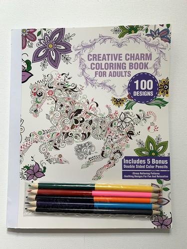 Adult Coloring Book - Creative Charm with 5 Double Sided Colored ...