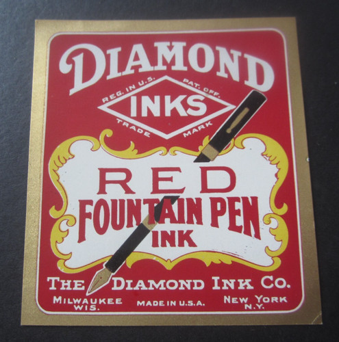 Old Vintage 1920's - RED - FOUNTAIN PEN INK - Label - Diamond Ink Co ...
