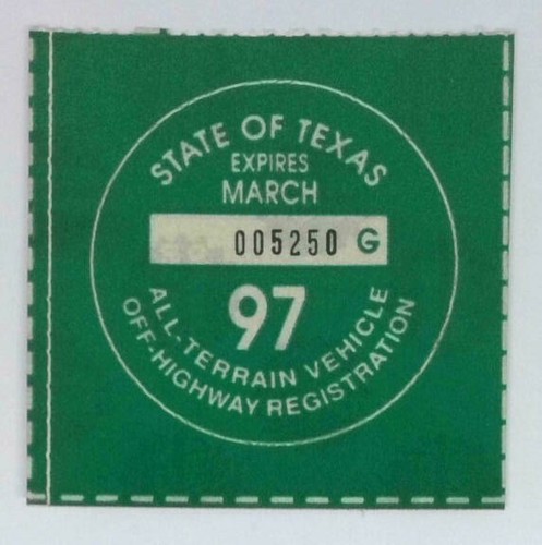 1997 Texas ATV License Plate Decal Sticker Inspection Permit ...