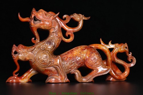 10"China Natural Hetian Jade PiXiu Phylactery Guardian Beast Brave ...