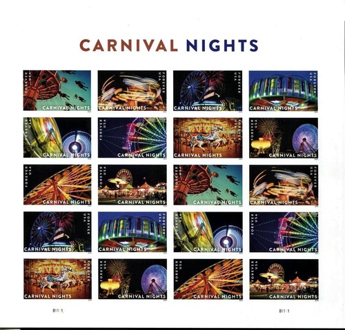 CARNIVAL NIGHTS Imperforate NDC NO DIE CUT PANE OF 20 Forever Stamps ...