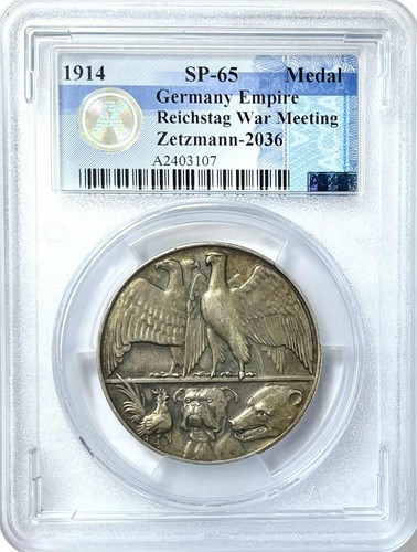 80. ACCA SP-65, 1914 Germany Empire, Reichstag War Meeting Silver Medal ...