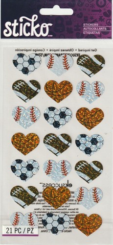 Sticko flat Mylar stickers SPORTS BALL HEARTS theme 983448 FAST FREE ...