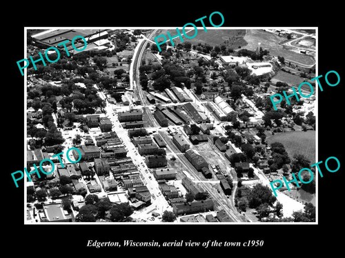 OLD 8x6 HISTORIC PHOTO EDGERTON WISCONSIN AERIAL VIEW OF THE TOWN c1950 ...