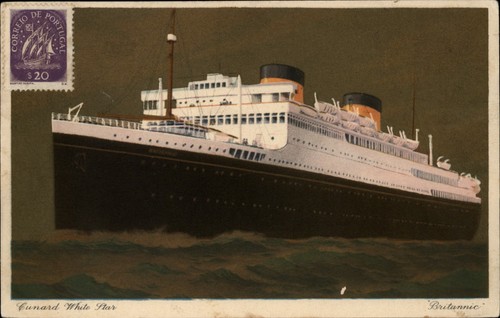 Steamer ship Britannic Cunard White Star Lines c1910 postcard to Great ...