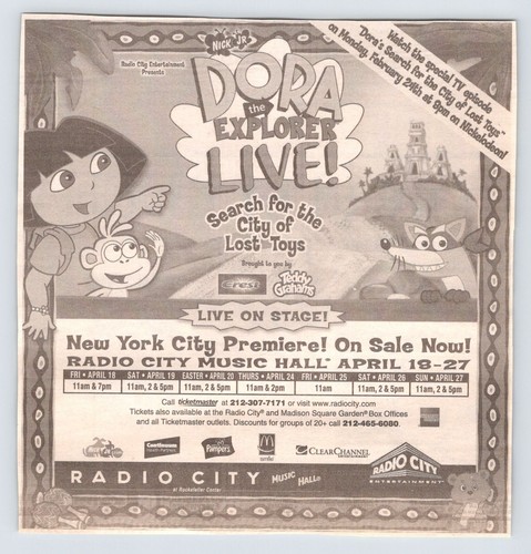 2003 DORA THE EXPLORER LIVE RADIO CITY MUSIC HALL NYC Vtg 6X6.5 ...