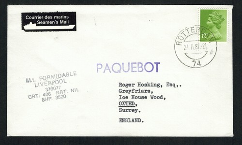 Great Britain 1974 12p QE II Machin 'Paquebot' h/s cover 'Seamen's Mail ...