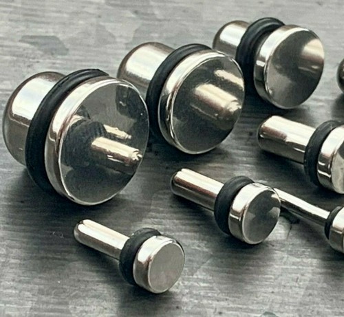 PAIR 316L Surgical Steel Bullet Flat Head Plugs Tunnels Gauges Body ...