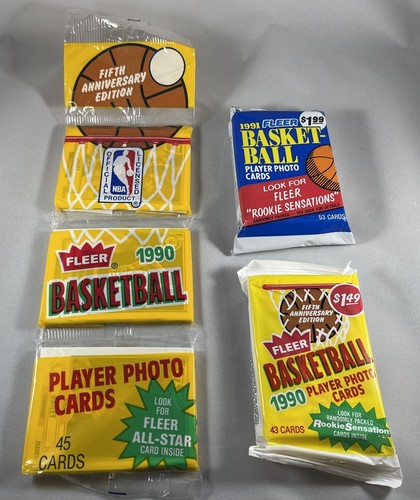 Lot of 3 - 1990 & 1991 Fleer Basketball Packs (1 Rack & 2 Jumbo Packs ...