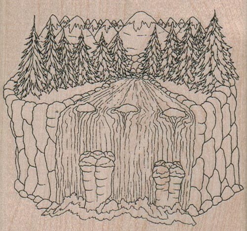 Waterfall Scene 3 1/2 x 3 1/4" Rubber Stamp, Scene Stamp, Nature Stamp ...