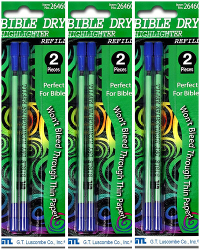 Bible Dry Highlighter 6 Refills GTL Green (3 packs of 2) Vibrant Color ...
