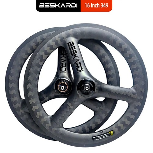 16Inch 349 Tri Spokes Carbon Folding Bike Wheelset Rim Brake For ...