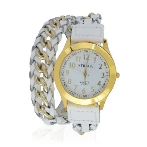 2 (Lot) STRADA Womens Watch White Band SPLASH WATER RESISTANT Stainless ...