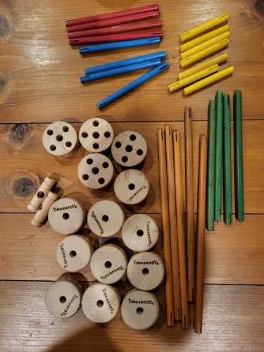 Lot Vintage Piece Set Wooden Tinker Toys Rods Sticks Connections ...