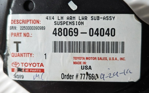 2005-2015 Tacoma 4WD & PreRunner - 48069-04040 Left Front Lower Control ...
