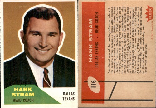Hank Stram 1960 Fleer #116 Card Dallas Texans FREE SHIP *AutographDen ...