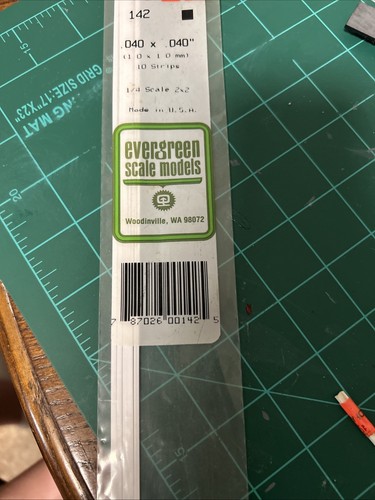 Evergreen #142 .040" x .040" x 14" Styrene Strips x 10 New Free ...