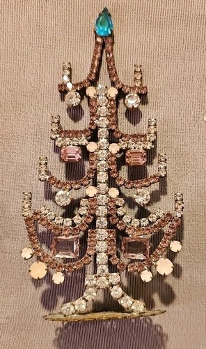 Vintage Czech Rhinestone Christmas Tree Multicolor With Candles | eBay