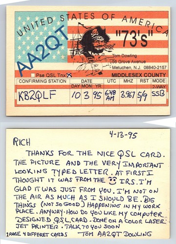 Ham Radio QSL QSO Postcard AA2QT, Metuchen, NJ, USA | eBay