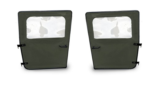 NEW Pair Soft Canvas Doors, FRONT, Green, Fits Military Humvee, inclds ...