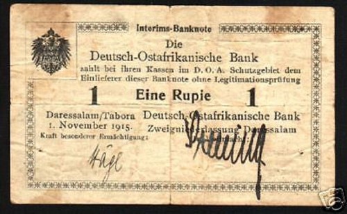 GERMAN EAST AFRICA GERMANY 1 RUPEE 1915 *B* LET.RARE GERMANY CURRENCY ...
