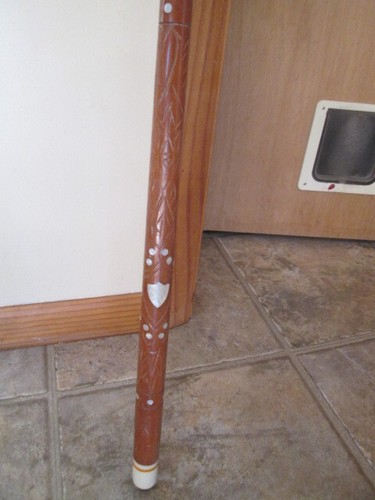 Vintage Wood Carved Pool Cue with Mother of Pearl Inlay, 2-Pc + Case ...
