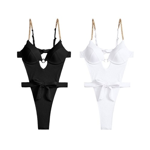 Women High Cut Bathing Suit Monokini Thong Swimwear Solid Color