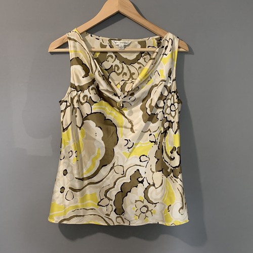 ST.JOHN SILK Watercolor Print Draped COWL NECK Sleeveless Top Shell ...