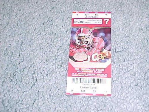 2012 Georgia Bulldogs v Georgia Tech Full Football Ticket Todd Gurley ...