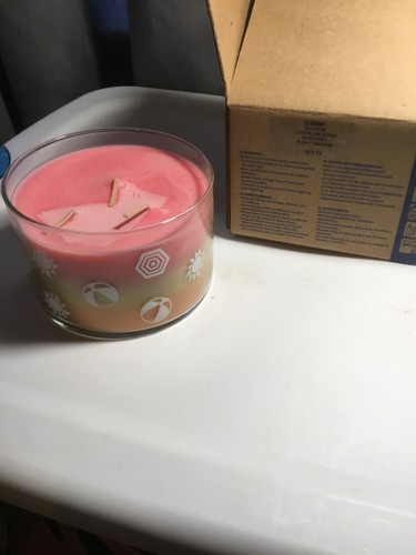 PARTYLITE SUMMER BEACH FUN layered 3 wick GLASS JAR CANDLE NEW IN BOX ...